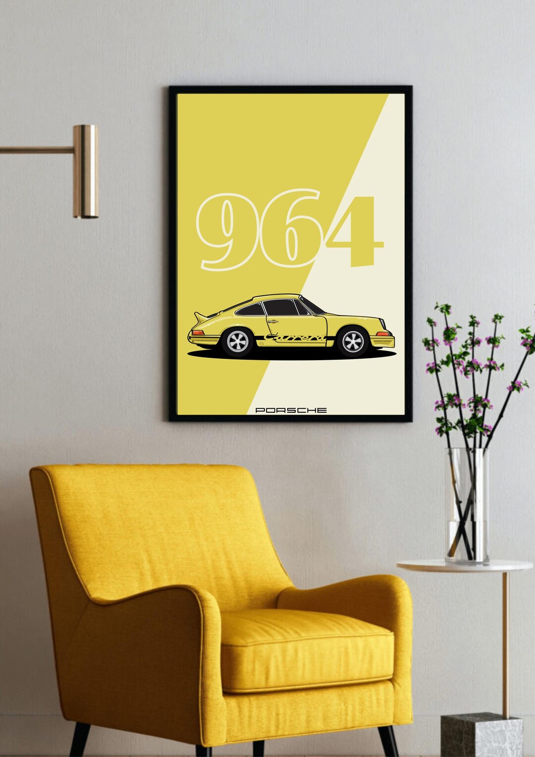 Porsche 964 Yellow Poster Minimalist Vector Art Digital Download Car ...