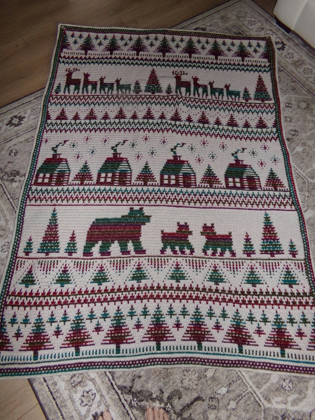 SHOLACH Into the WOODS Handmade Mosaic Crochet Blanket Multi Colored ...