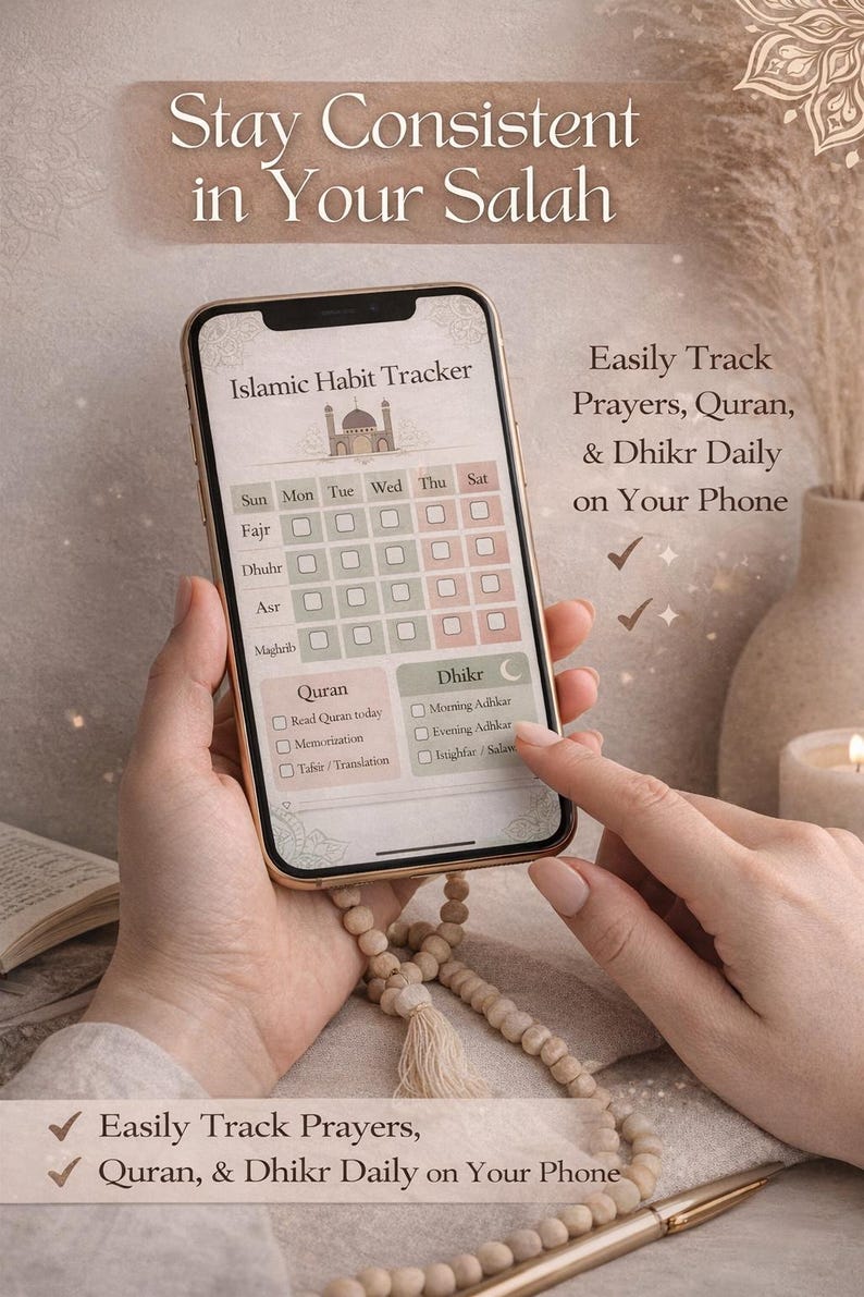 Islamic Prayer Tracker Printable | Weekly Salah Tracker + Dhikr + Quran ...