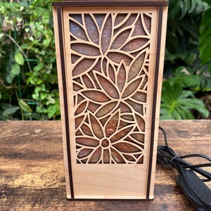 Laser Cut Wood Desk Lamp With Hand-dyed Mulberry Paper; Daisy Flower ...