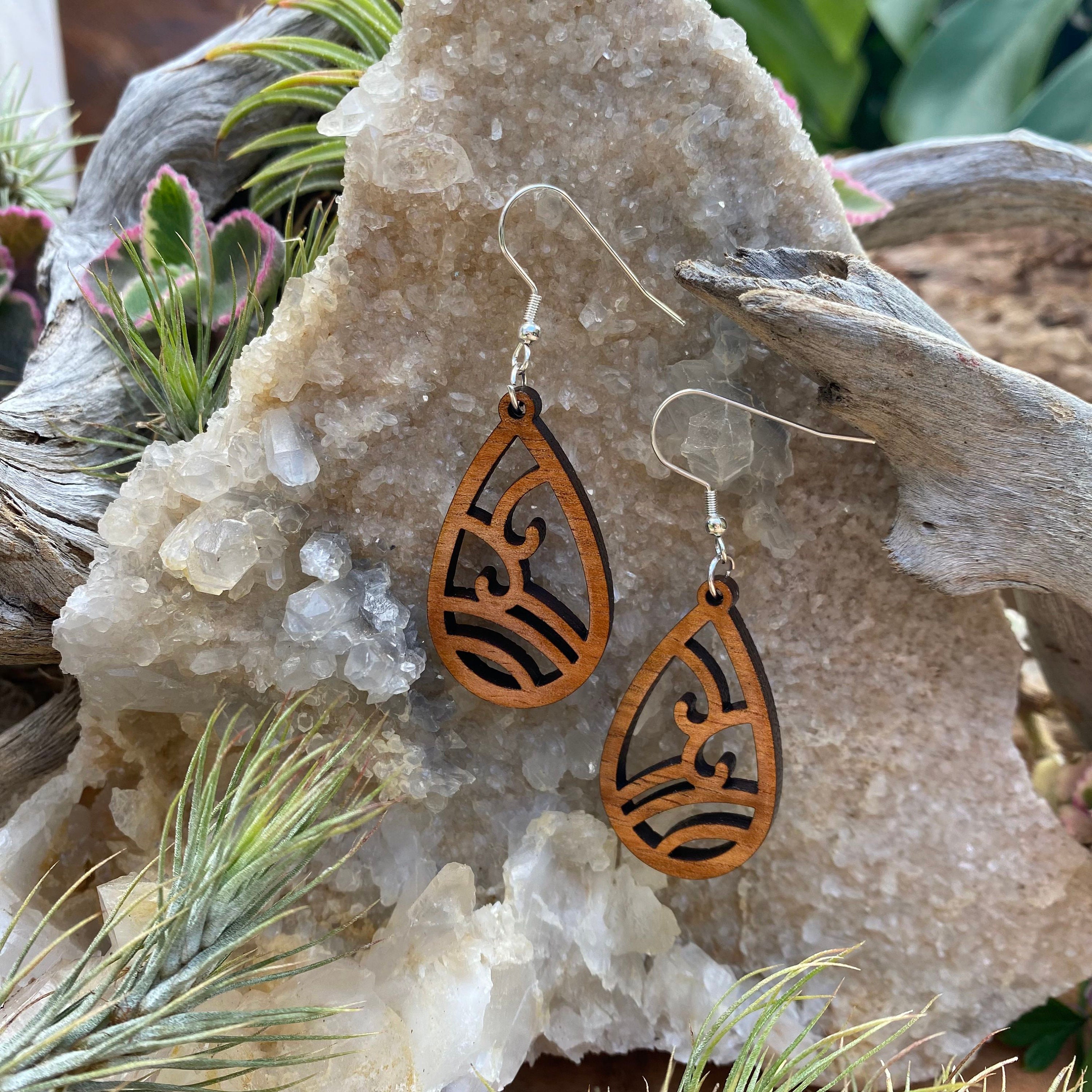 Laser Cut Hawaiian Koa Earrings (P20) - Etsy