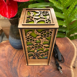 Laser Cut Wood Desk Lamp With Hand-dyed Mulberry Paper; Sea Turtles ...
