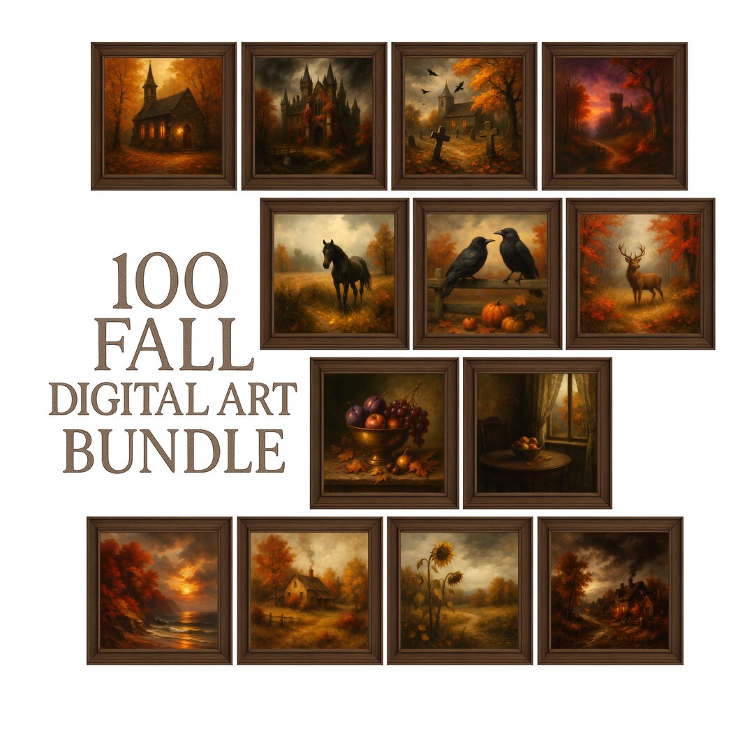 100 Square Fall Prints | Vintage Autumn Digital Art Bundle (digital ...