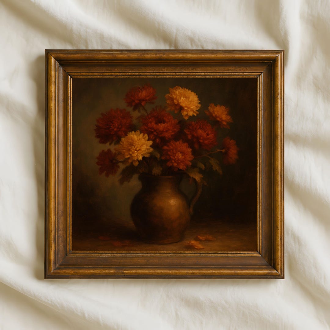 Vintage Chrysanthemum Still Life Print – Rustic Autumn Floral Art ...