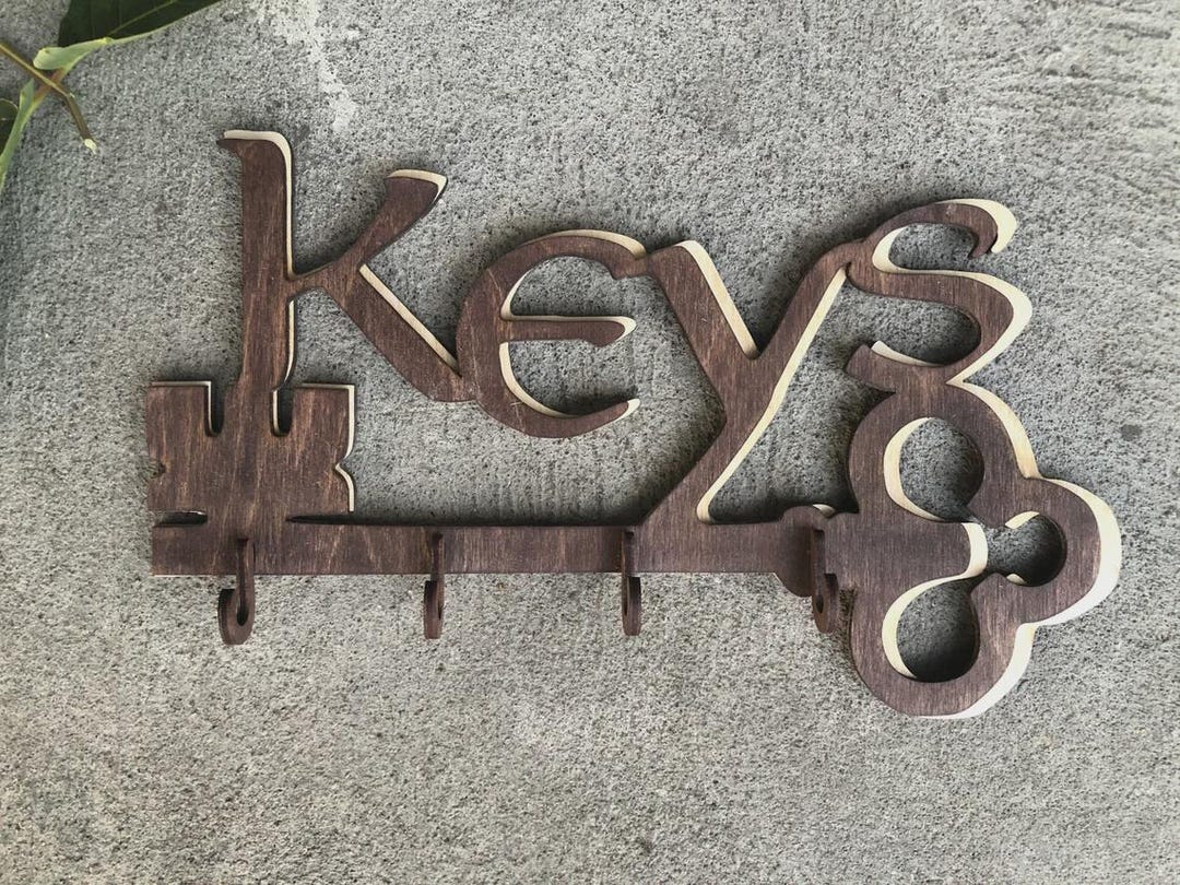 Rustic Wooden Key Holder – Laser Cut Key Rack With Hooks - Etsy