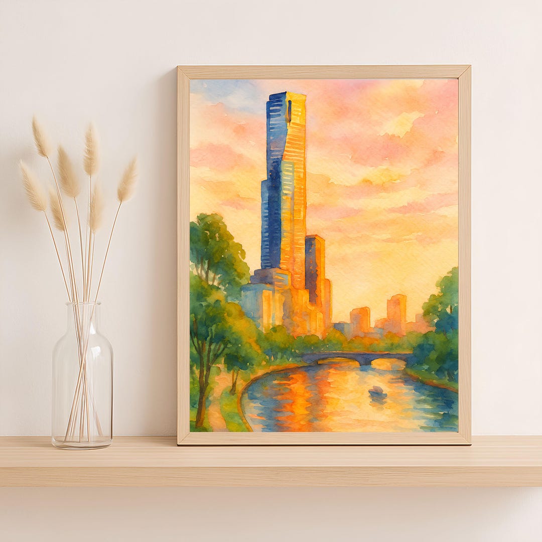 Melbourne Skyline Watercolor Print – Sunset Cityscape (digital Download ...