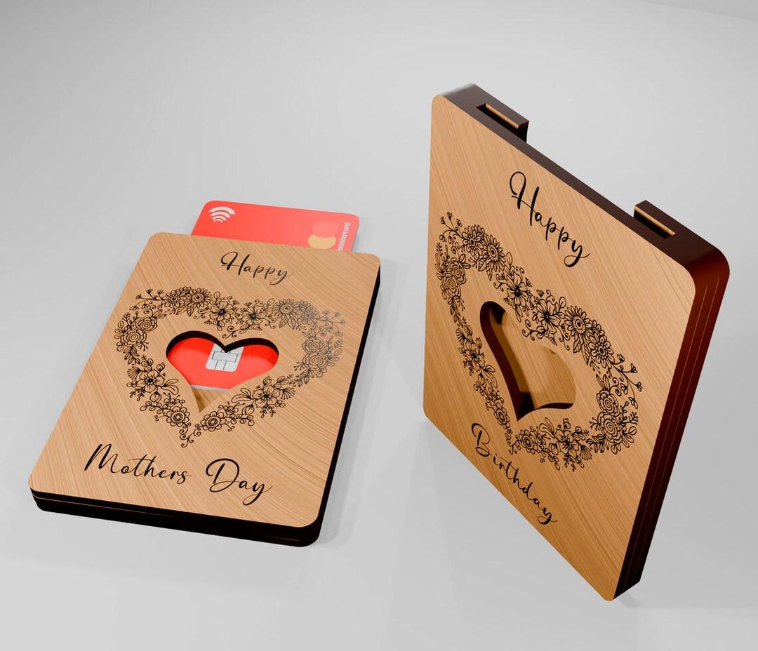 Floral Wooden Heart Gift Card Holder SVG | Laser Cut File - Etsy