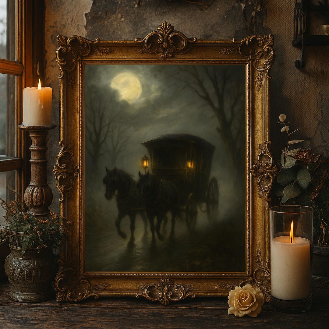 Gothic Haunted Carriage Oil Painting Print | Halloween Decor (digital ...
