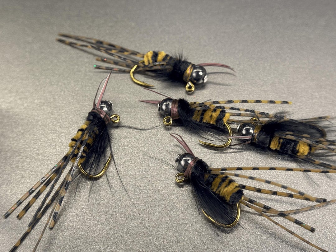 Girdle Bug Nymph Fly: Weighted Beadhead, Rubber Legs - Size 4 (5-pack ...