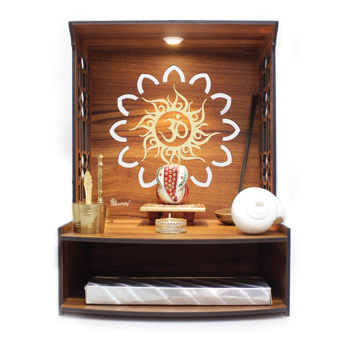 Wooden Pooja Mandir With LED Light, Home Temple, Wall Mounted - Etsy