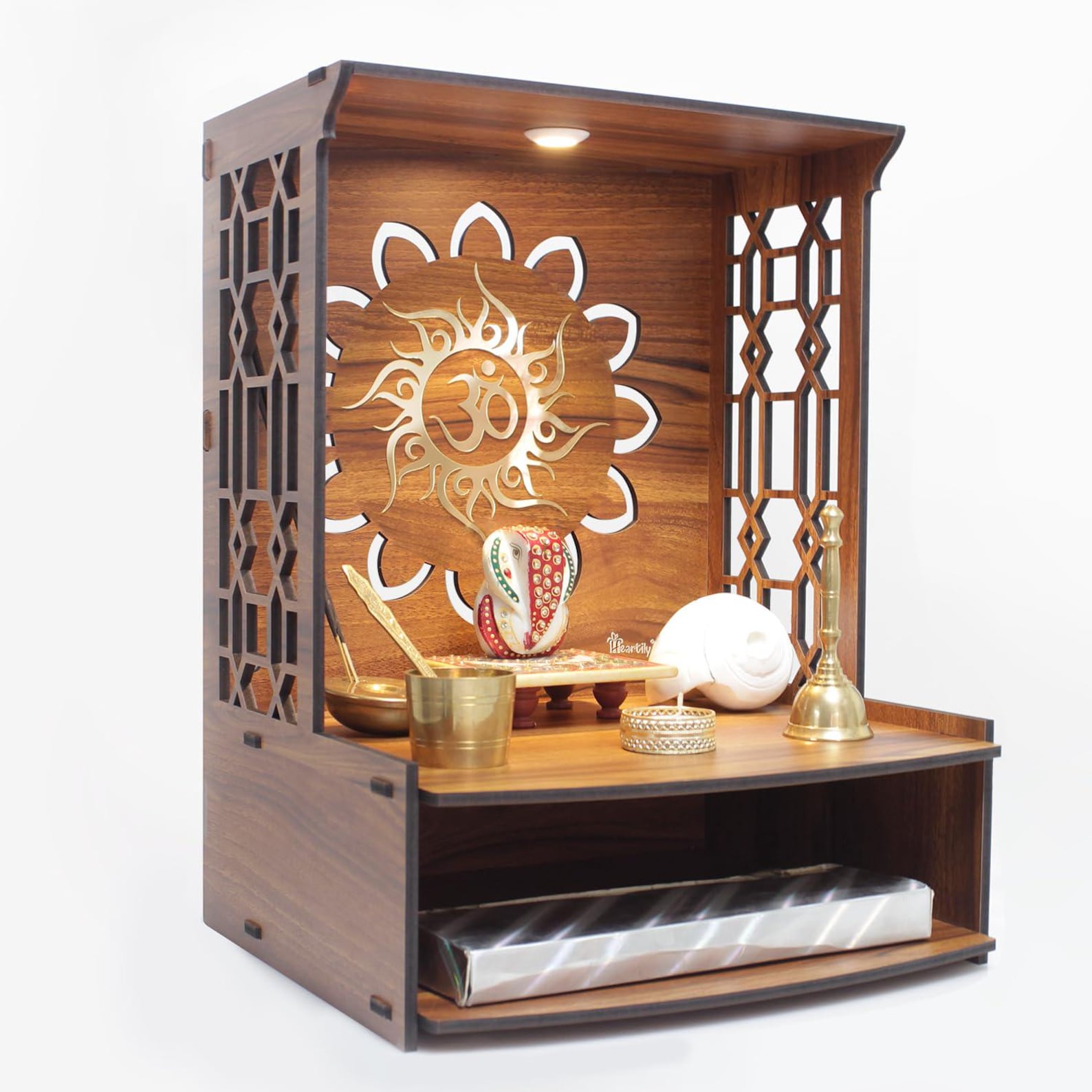 Wooden Pooja Mandir With LED Light, Home Temple, Wall Mounted - Etsy