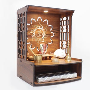 Wooden Pooja Mandir With LED Light, Home Temple, Wall Mounted - Etsy