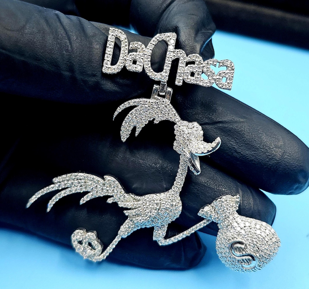 Diamond Custom Money Bag With Runner Duck Pendant Round Cut Simulated ...