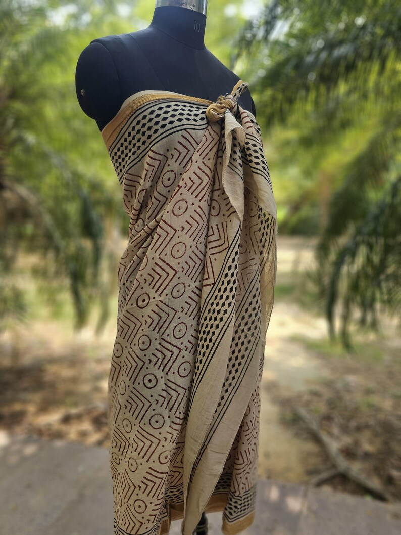 Hand Block Printed Zari Cotton Sarong, Beach Wrap Pareo, Long Scarf ...
