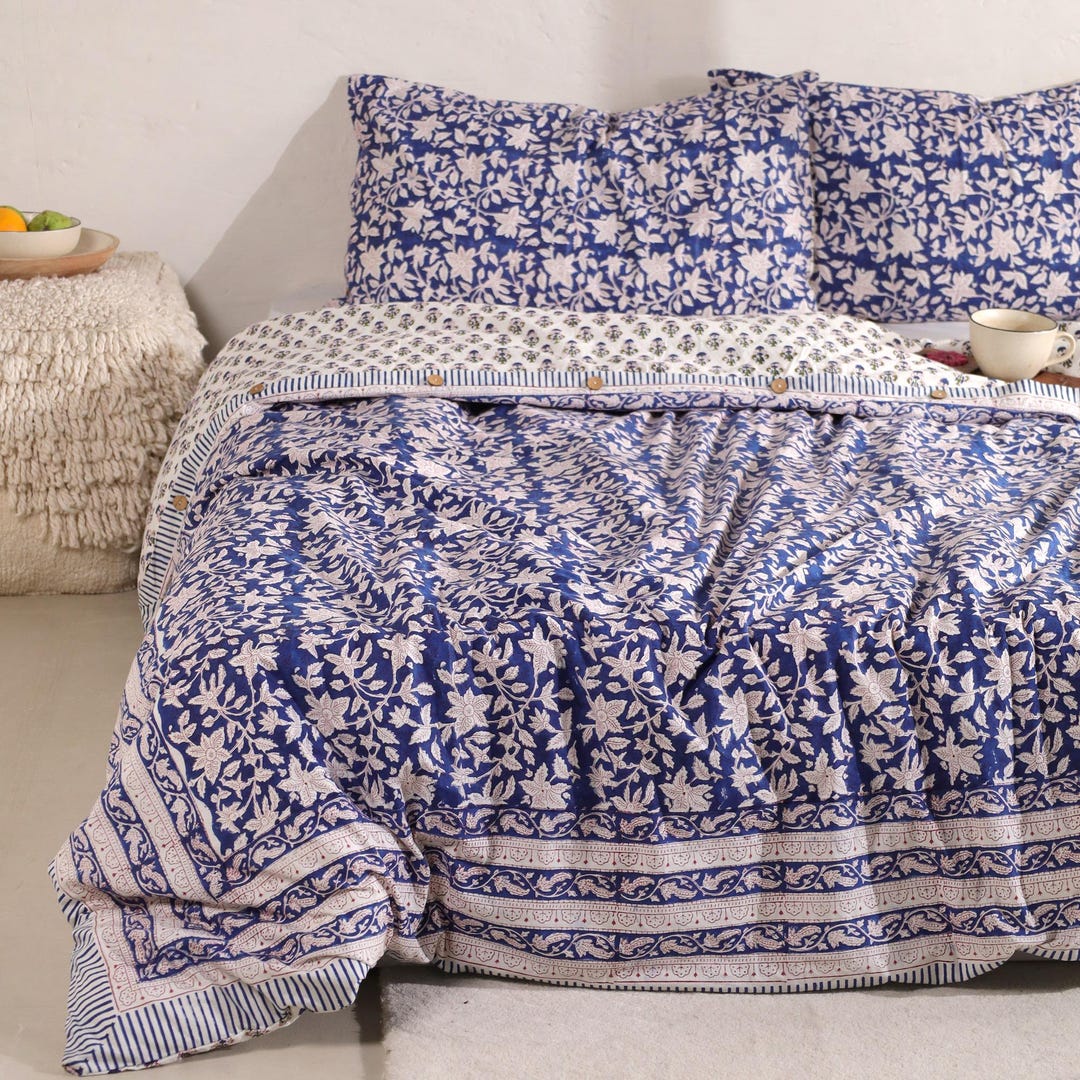 Hand Block Print Duvet Cover, Comforter Cover Set, Printed Fabric Duvet ...