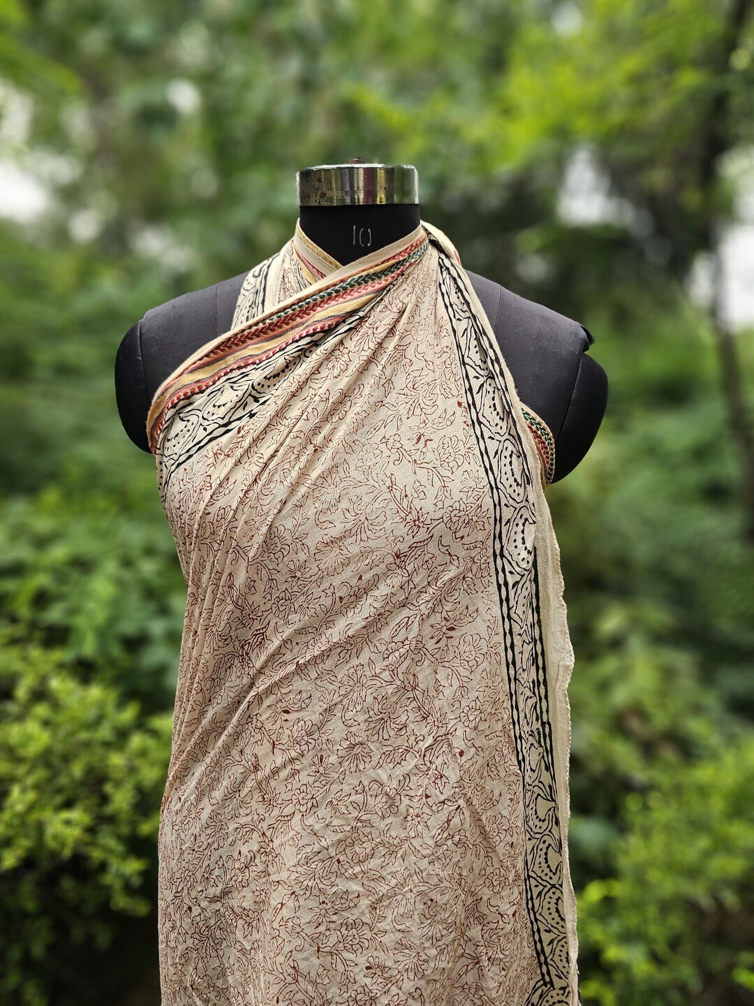 Hand Block Printed Zari Cotton Sarong, Beach Wrap Pareo, Long Scarf ...