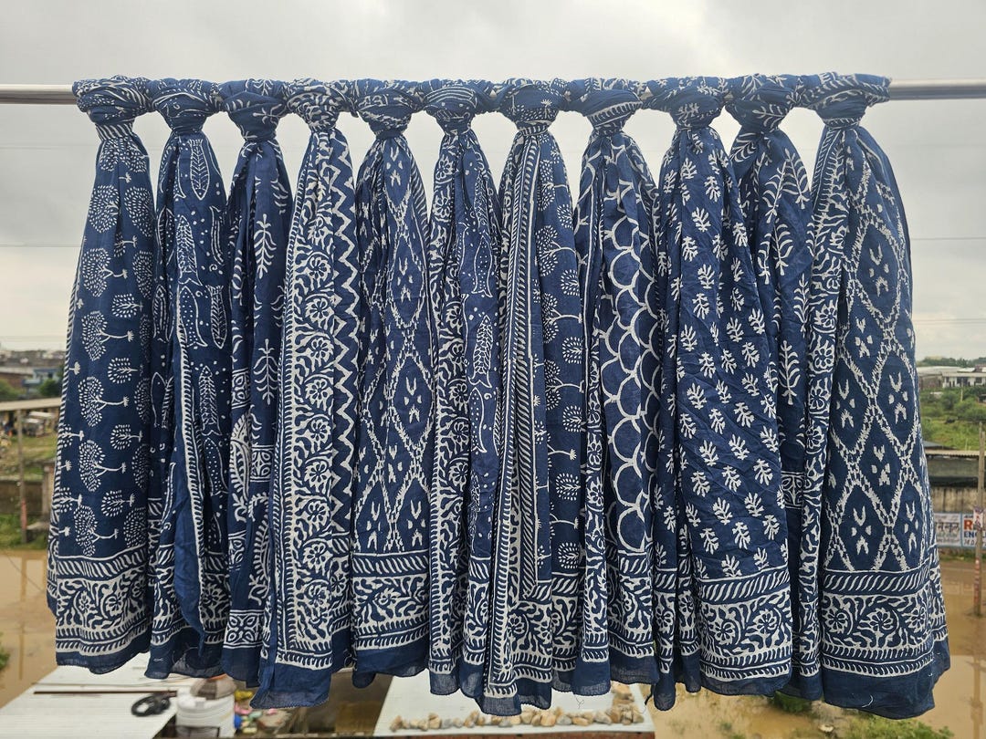 Natural Indigo Beach Sarong Hand Block Print Cotton Beach Cover-up ...