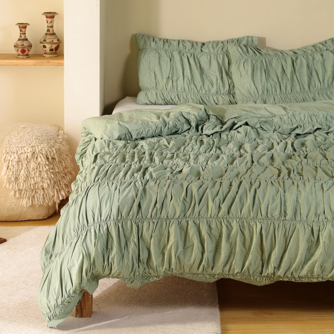 Cotton Linen Cover Set | Cinched Wrinkle Duvet Cover | Blush Shabby ...