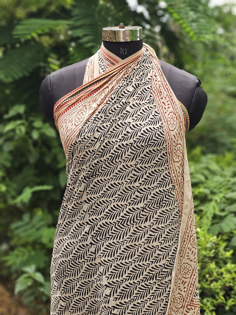 Cotton Beach Sarong Golden Silk Border Indian Hand Block Print Beach ...