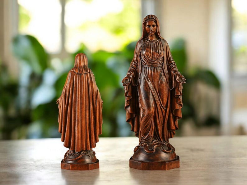 Handcrafted Boxwood Virgin Mary Statue: Catholic Home Decor, Prayer ...