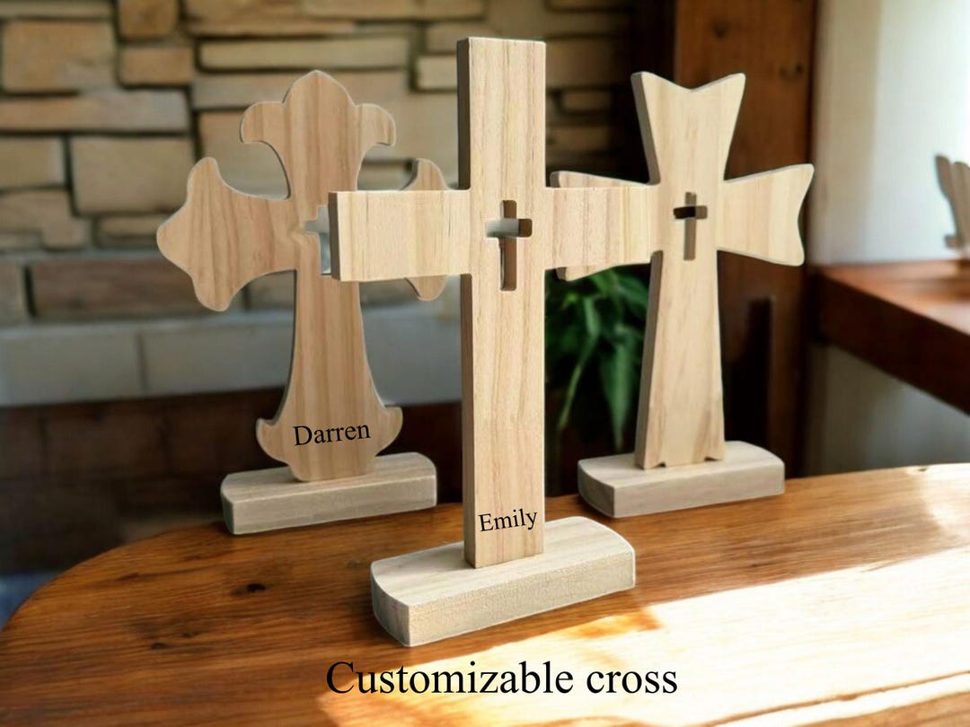 Personalized Wooden Standing Cross: Engraved Pine Wood Christian Gift ...