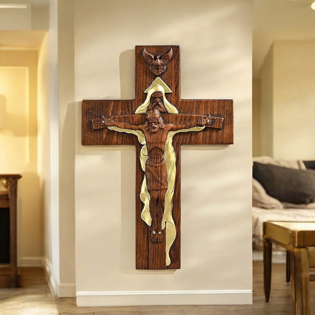 Hand-carved Holy Trinity Wood Cross: Baptism Gift - Etsy