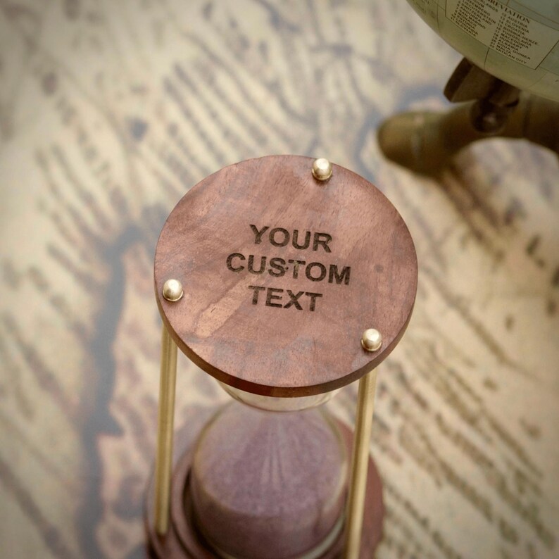 Engraved Hourglass – 5 Minute Sand Timer, Wood & Brass Anniversary Gift ...