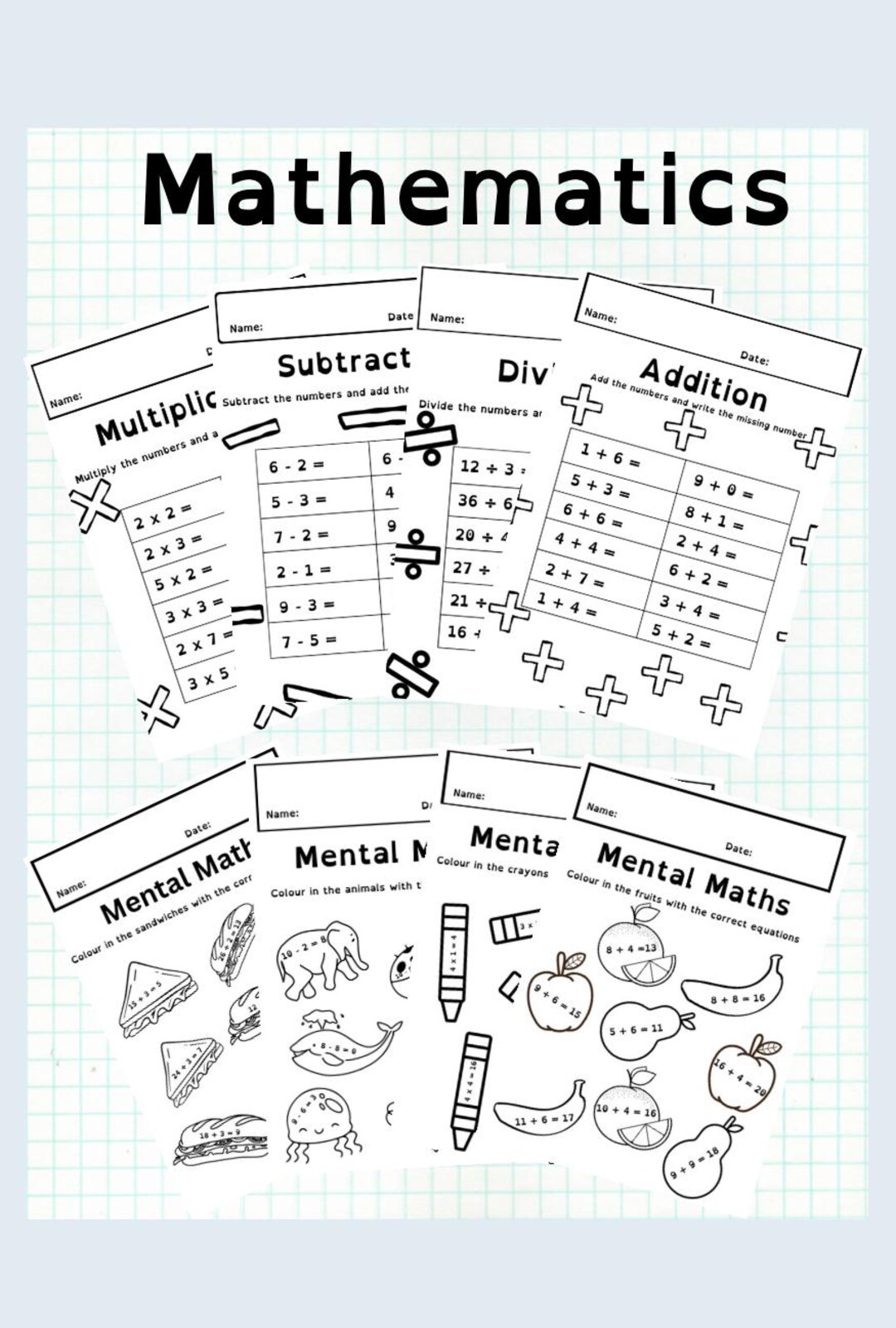 Maths Worksheet Bundle for Kids - Addition, Subtraction, Multiplication ...