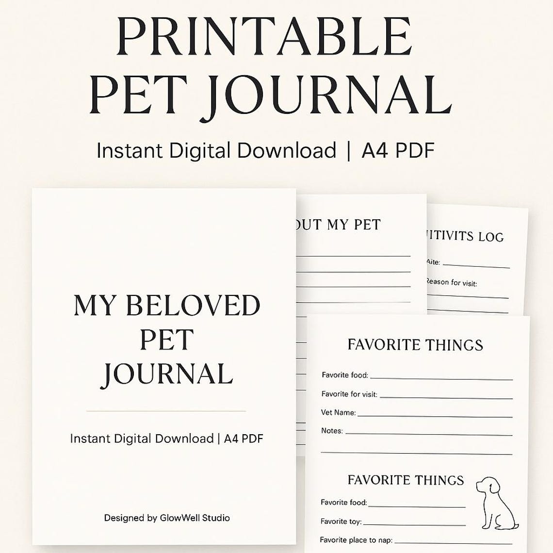 Printable Pet Journal | Pet Care Tracker | Digital Pet Planner | Puppy ...