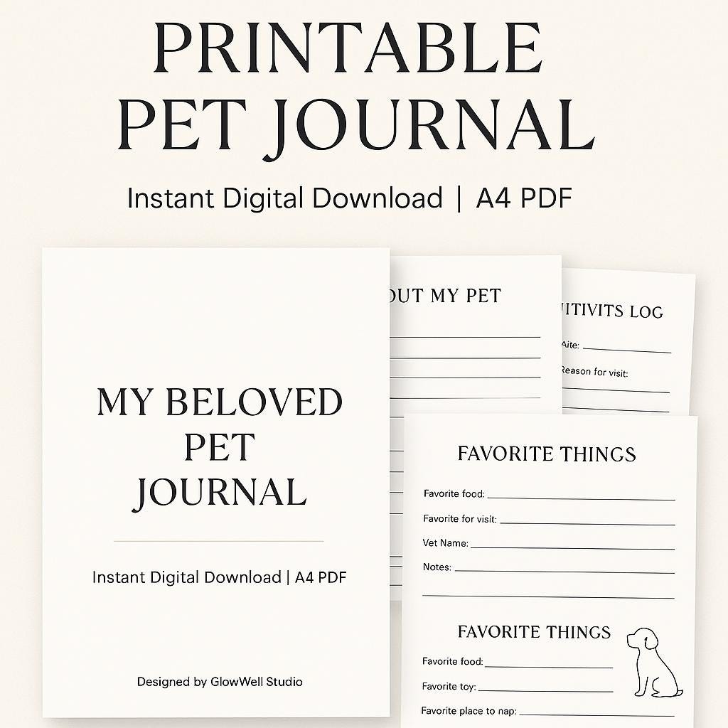 Printable Pet Journal | Pet Care Tracker | Digital Pet Planner | Puppy ...