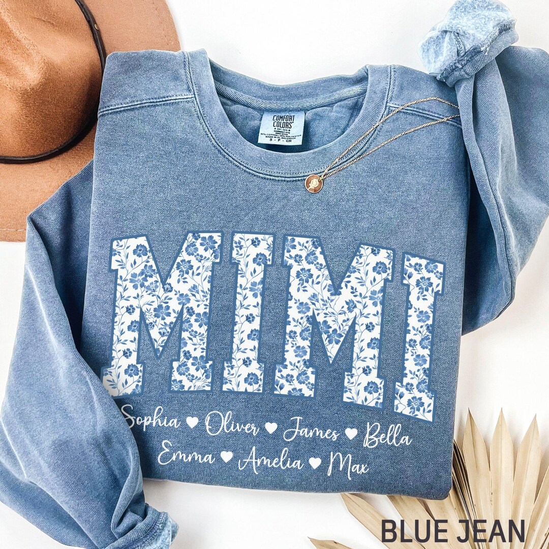 Personalized Mimi Sweatshirt With Grandkids Names, Toile Floral Mimi ...
