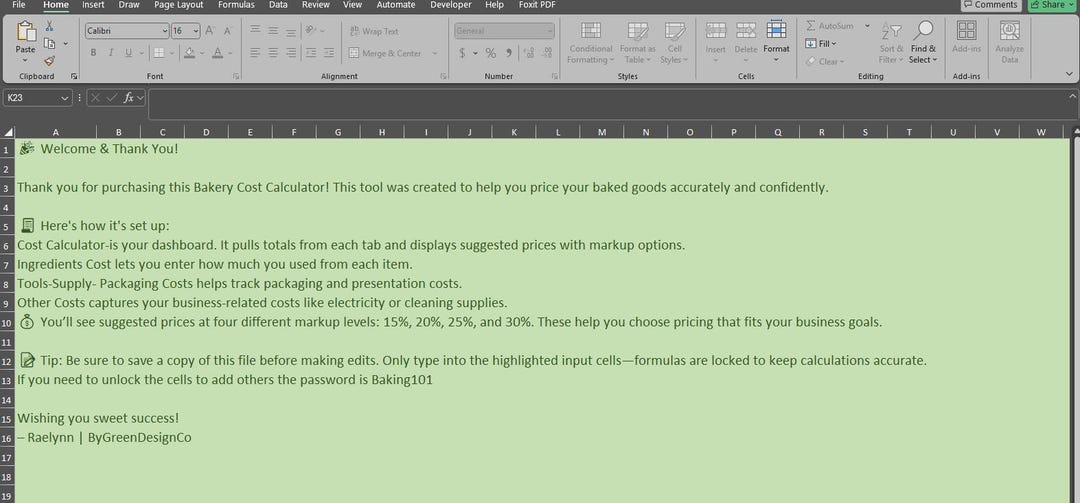 Bakery Pricing Calculator Spreadsheet| Editable Ingredient Cost Tracker ...
