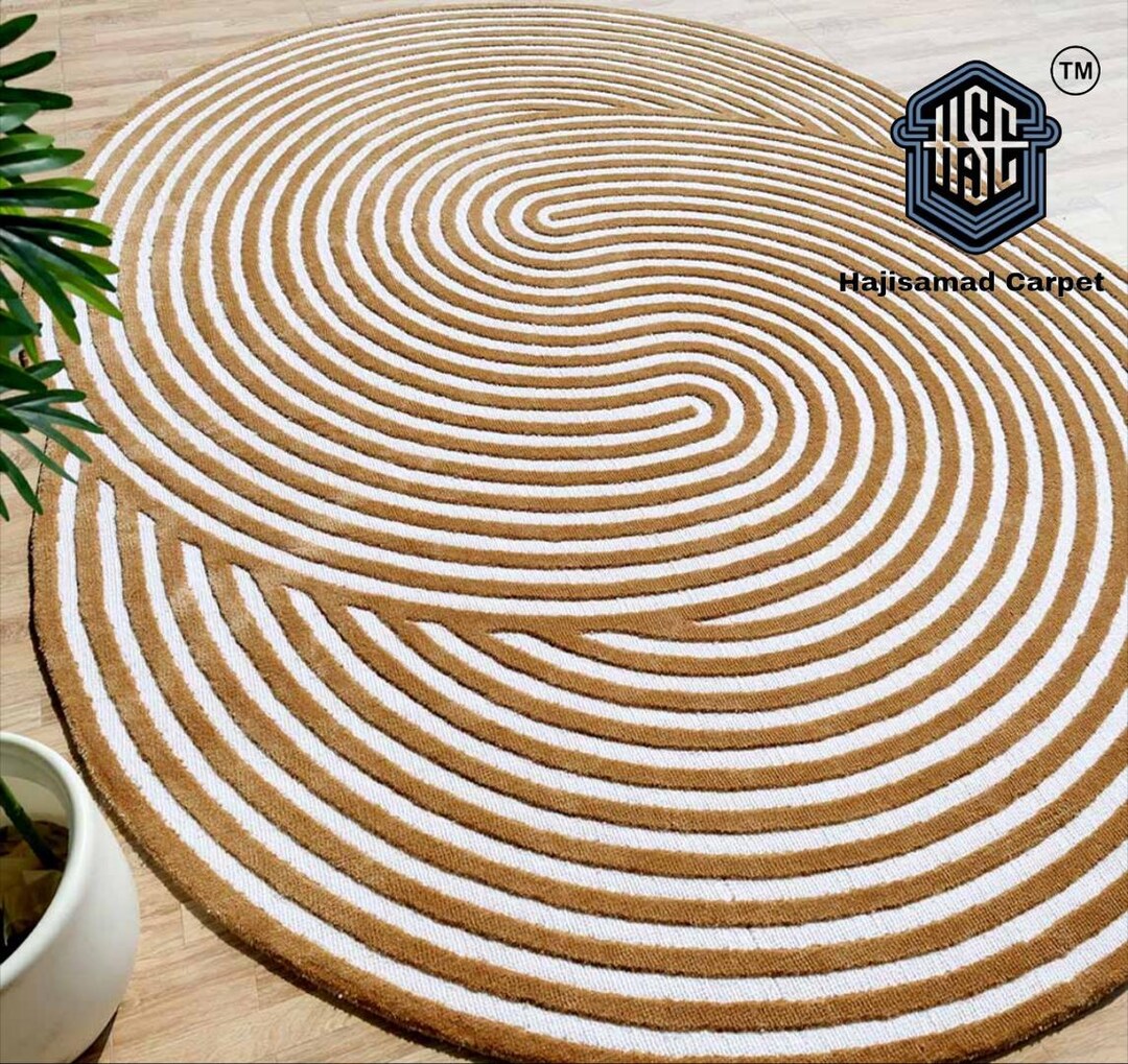 Modern Handmade Wool Rug | Fingerprint Pattern Oval Carpet | Unique ...