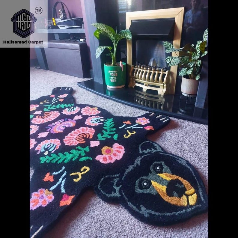 Brilliant Floral Bear Tufted Wool Rug". - Etsy