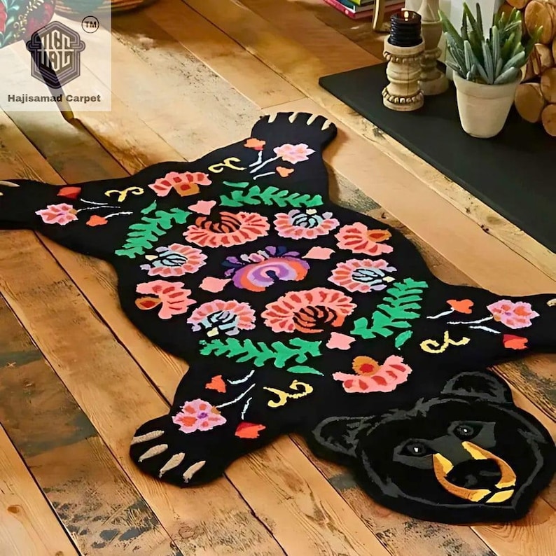 Brilliant Floral Bear Tufted Wool Rug". - Etsy