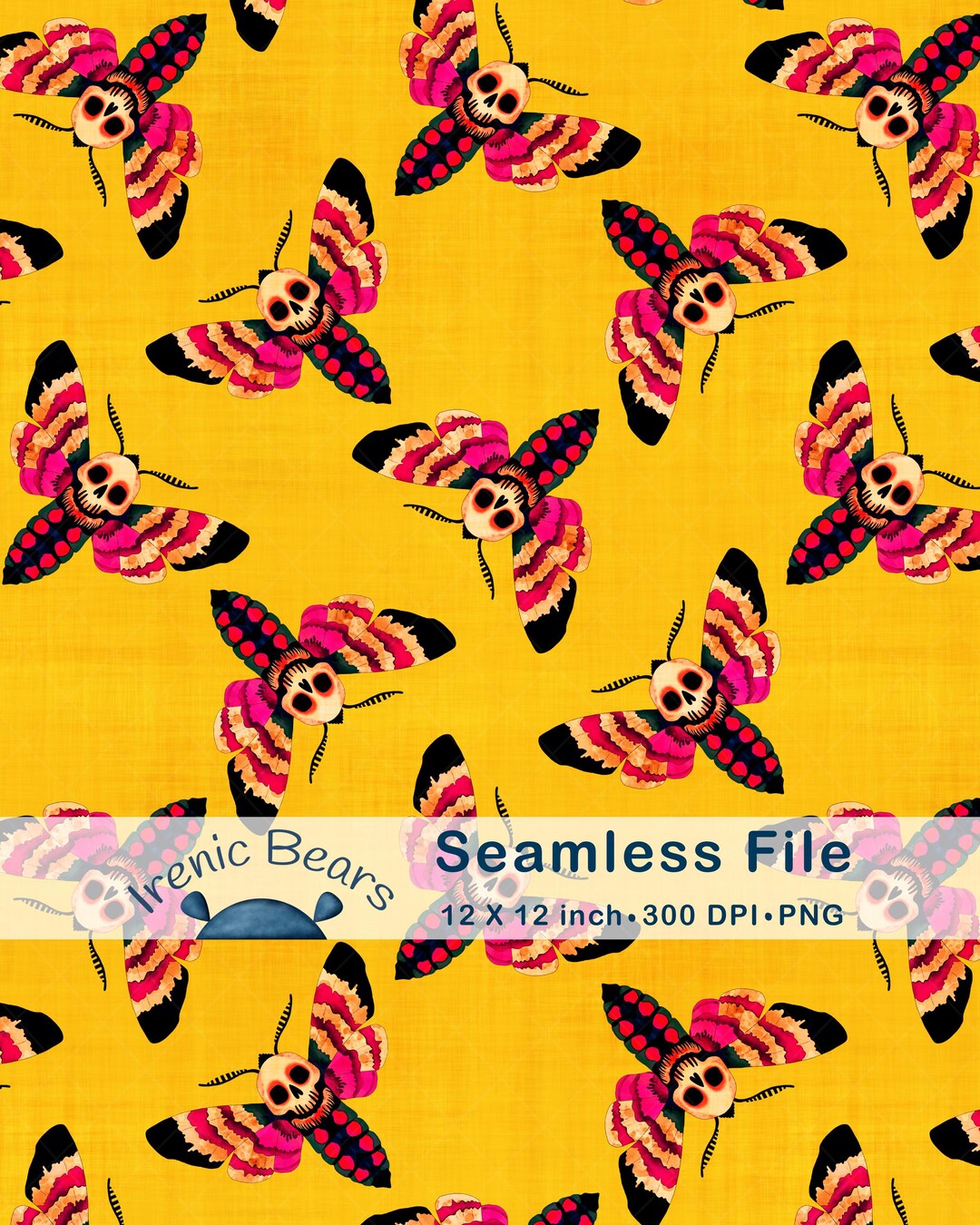 Halloween Whimsigoth Death Head Moth Seamless Pattern Tile 300 DPI PNG ...