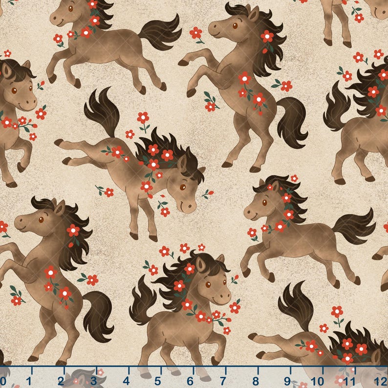 Whimsical Brown Horses With Red Blossoms (seamless Pattern 300 DPI PNG ...