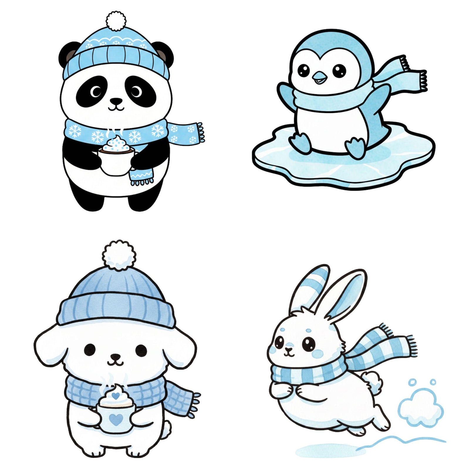 Kawaii Winter Clipart, Cute Winter Animals PNG, Blue Winter Critter ...