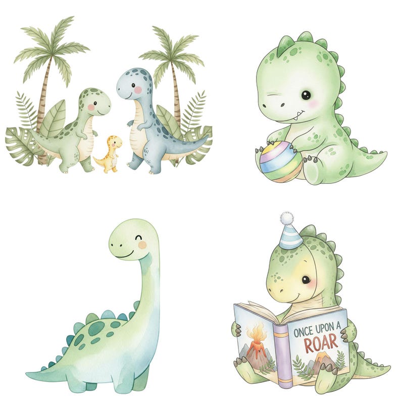 Cute Dinosaur Clipart, Watercolor Baby Dino PNG, Dinosaur Baby Shower ...