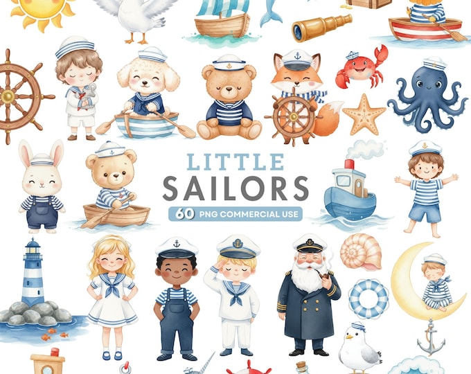 Cute Sailor Teddy Bear Clipart, Nautical Nursery Clipart, Lighthouse ...