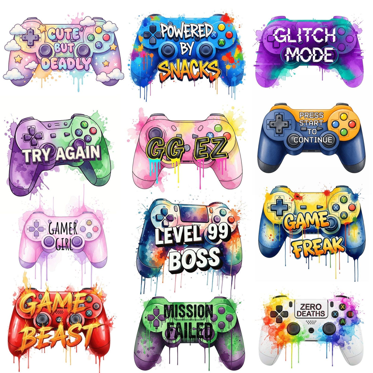 Game Controller Clipart Bundle: Gamer Graphics, PNG Illustrations ...
