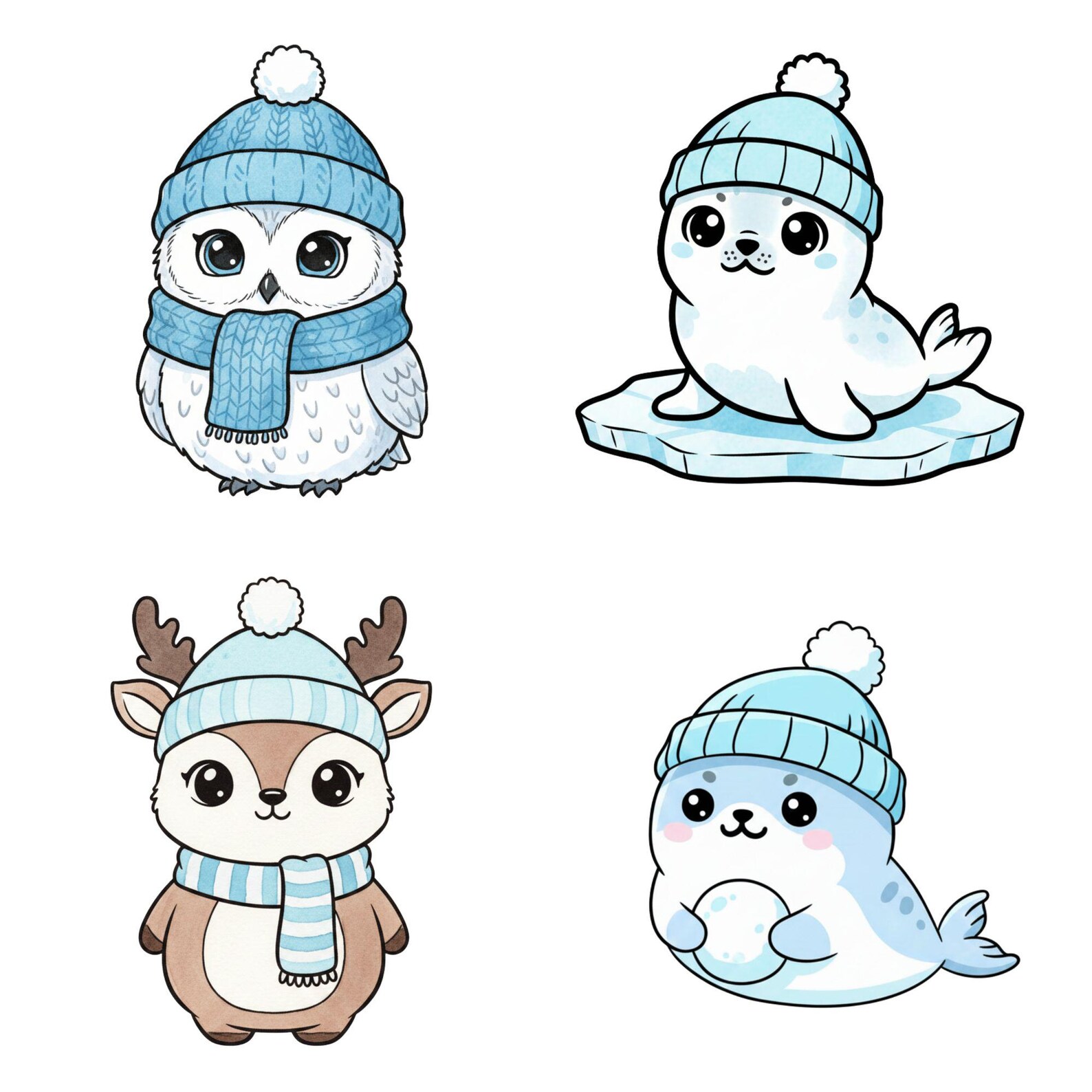 Kawaii Winter Clipart, Cute Winter Animals PNG, Blue Winter Critter ...
