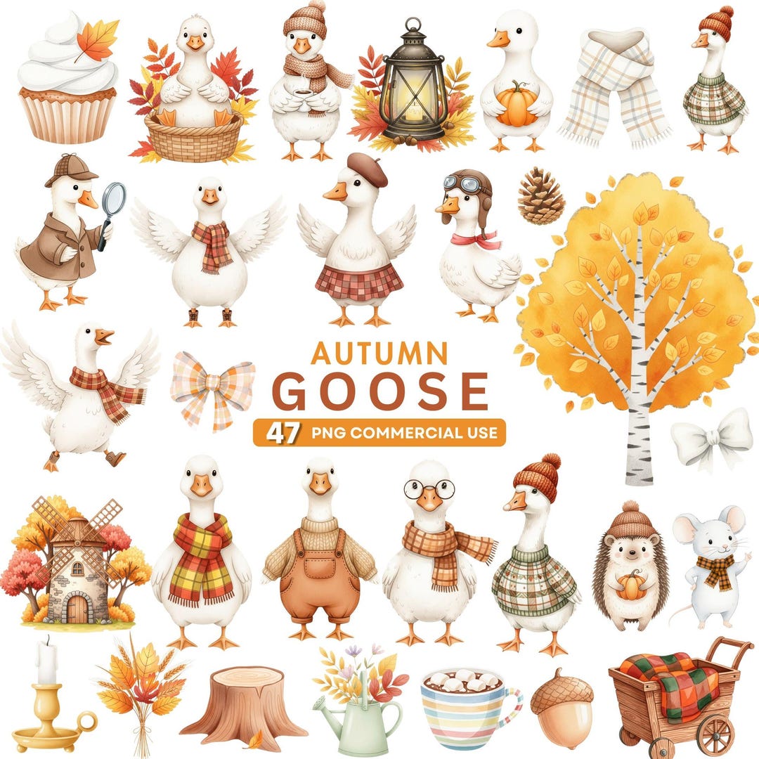 Autumn Goose Clipart, Fall Goose PNG, Silly Goose PNG, Cute Goose ...