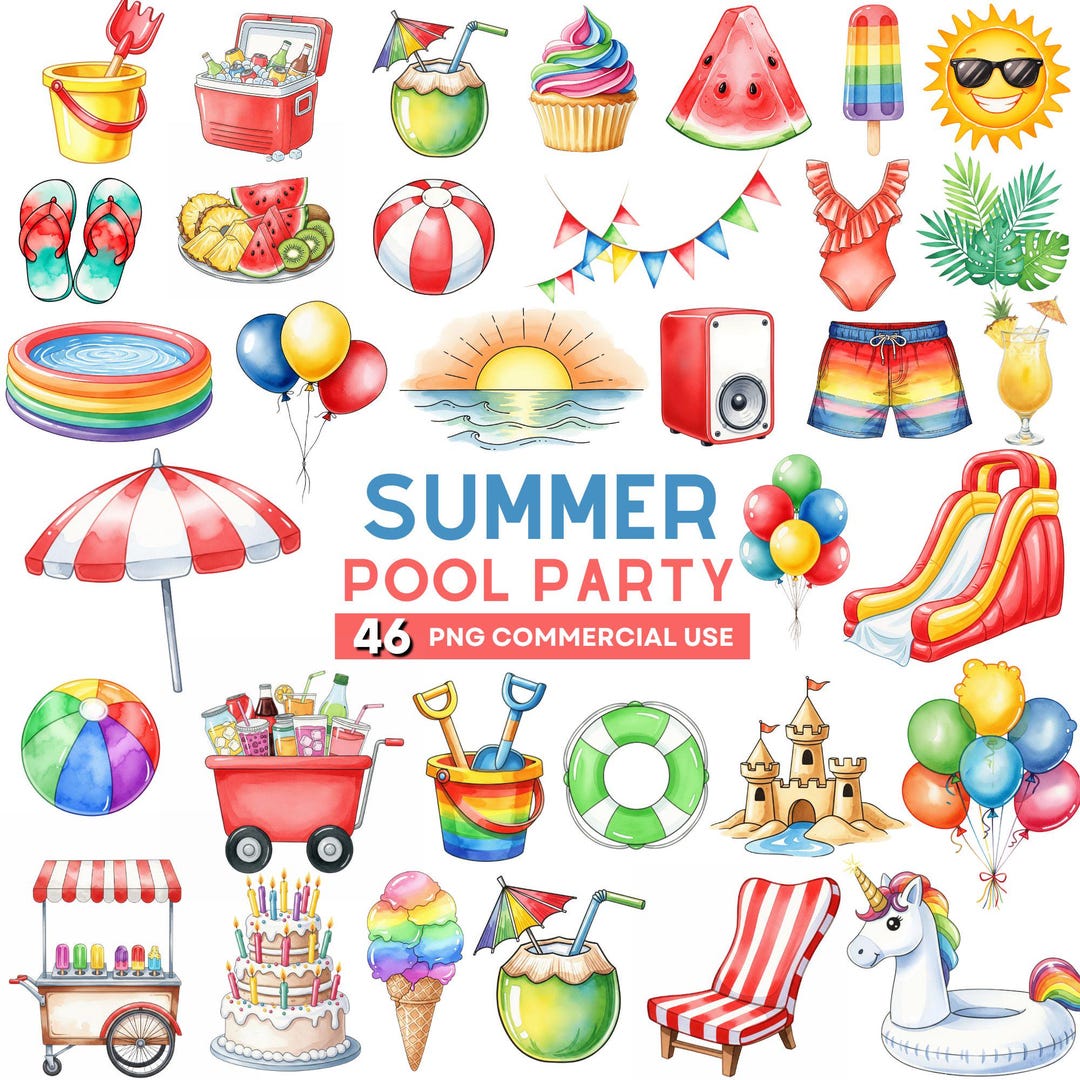 Pool Party Clipart, Summer Pool Party PNG, Kids Poolside Clipart ...
