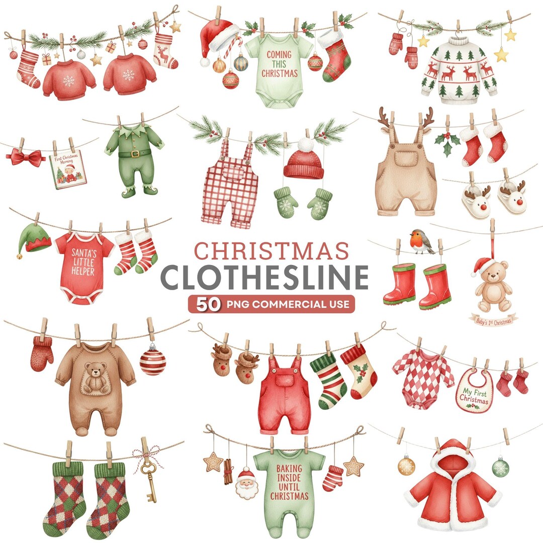 Christmas Baby Clothesline Clipart, Baby Christmas PNG, My First ...