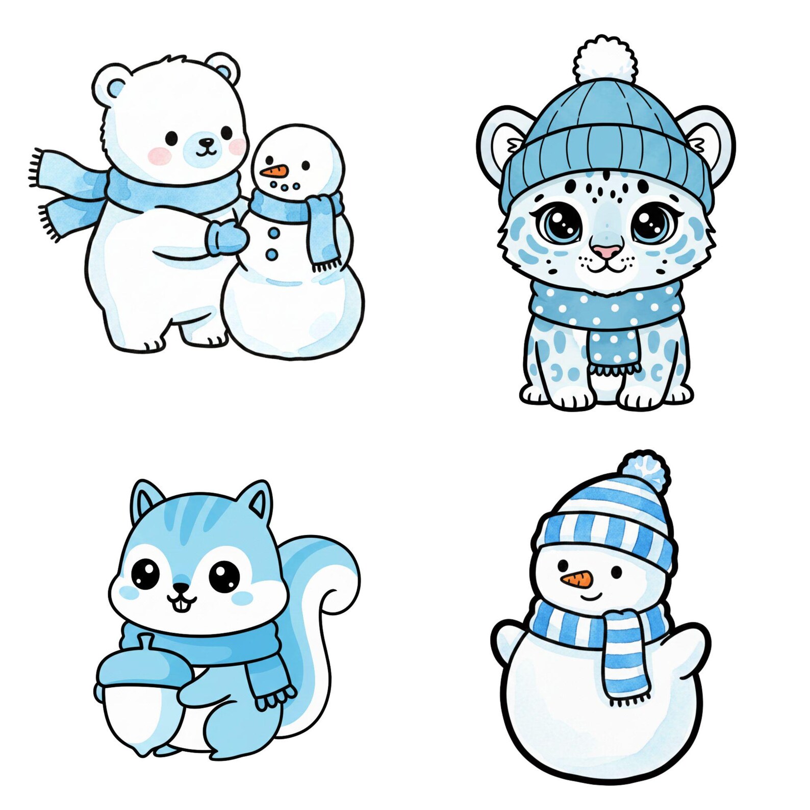 Kawaii Winter Clipart, Cute Winter Animals PNG, Blue Winter Critter ...