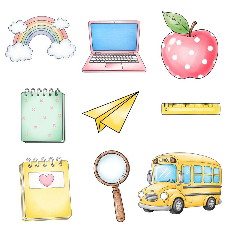 Groovy School Clipart, Retro School PNG, Back to School Clipart, Cute ...