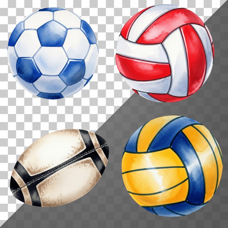 Watercolor Sports Ball Clipart, Sports Clipart, Soccer Clipart ...