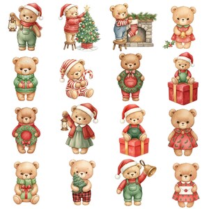 Christmas Teddy Bear Clipart, Whimsical Holiday Bear, Watercolor ...