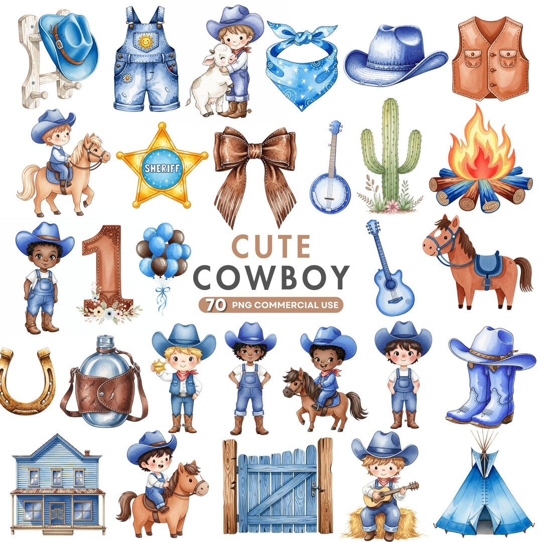 Cute Cowboy Clipart, Baby Cowboy PNG, Wild West Clipart, Baby Western ...